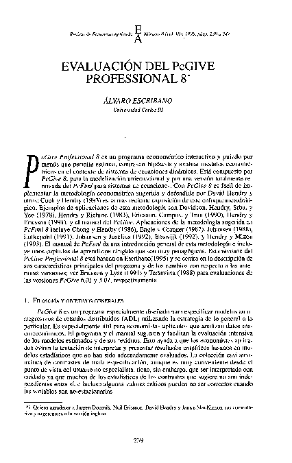 (PDF) Evaluación del PcGive Professional 8