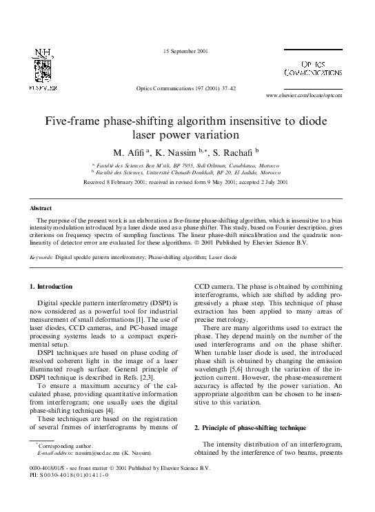 Pdf Five Frame Phase Shifting Algorithm Insensitive To Diode Laser