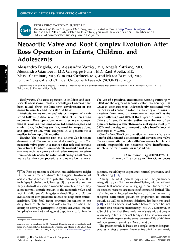 (PDF) Neoaortic Valve and Root Complex Evolution After Ross Operation ...