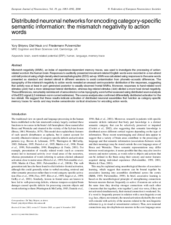 (PDF) Distributed neuronal networks for encoding category-specific ...