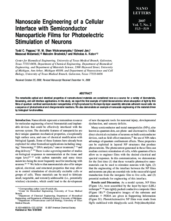 (PDF) Nanoscale Engineering of a Cellular Interface with Semiconductor ...