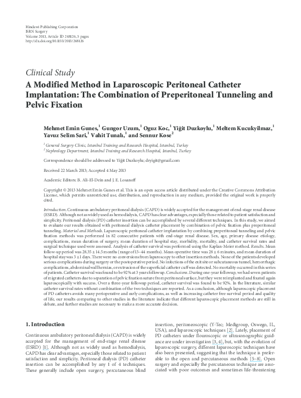 (PDF) A Modified Method in Laparoscopic Peritoneal Catheter Implantation: The Combination of ...