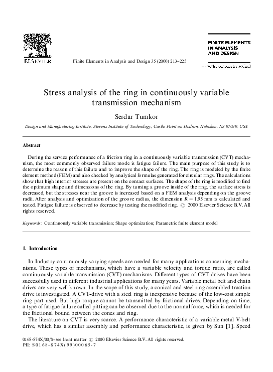 (PDF) Stress analysis of the ring in continuously variable transmission ...