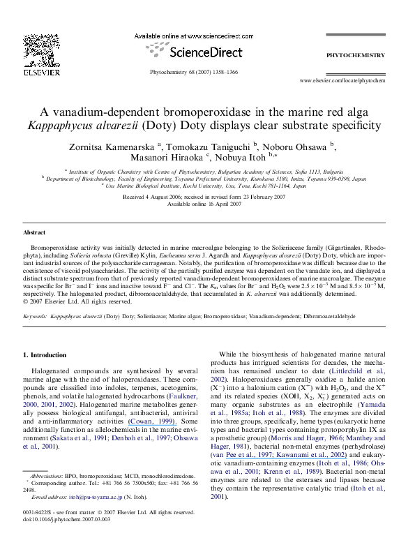 (PDF) A vanadium-dependent bromoperoxidase in the marine red alga ...