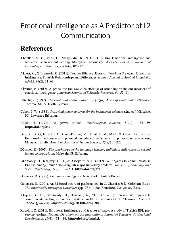 (PDF) References - Emotional Intelligence and L2 Communication - WTC