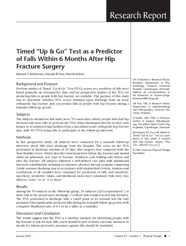 (PDF) Timed "Up & Go" Test as a Predictor of Falls Within 6 Months ...