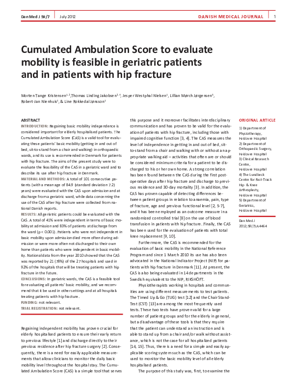 (PDF) Cumulated Ambulation Score to evaluate mobility is feasible in ...