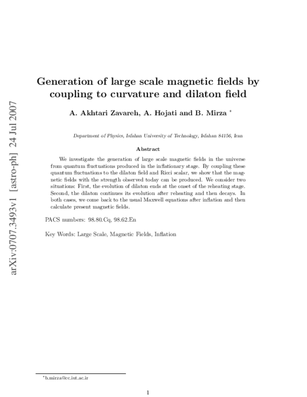 (PDF) Generation of Large Scale Magnetic Fields by Coupling to Curvature and Dilaton Field