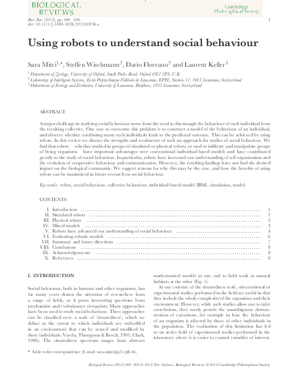 (PDF) Using robots to understand social behaviour