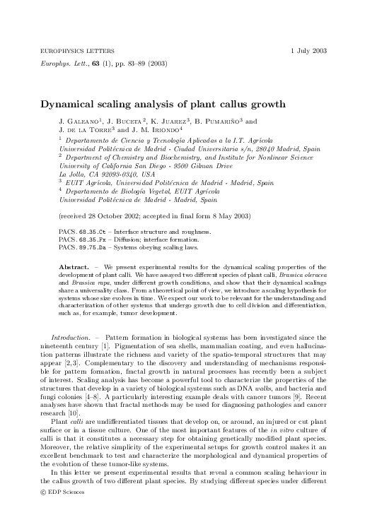 (PDF) Dynamical scaling analysis of plant callus growth | J. Iriondo and J. De La Torre ...