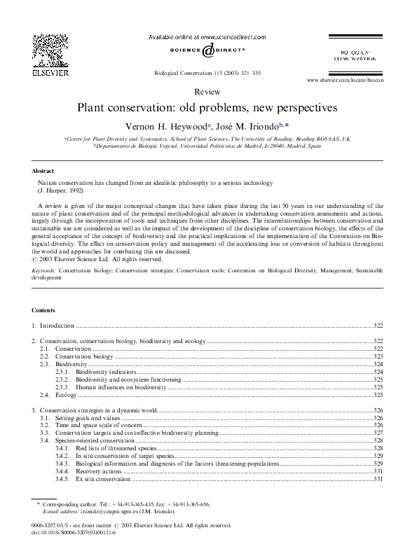 (PDF) Plant conservation: old problems, new perspectives