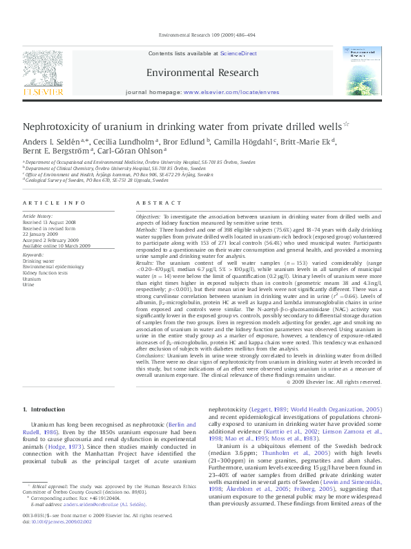 (PDF) Nephrotoxicity of uranium in drinking water from private drilled ...
