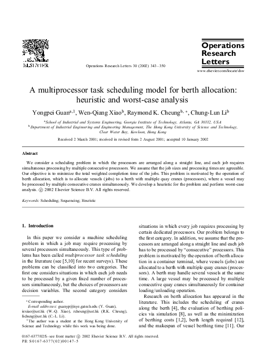 Pdf A Multiprocessor Task Scheduling Model For Berth Allocation Heuristic And Worst Case Analysis