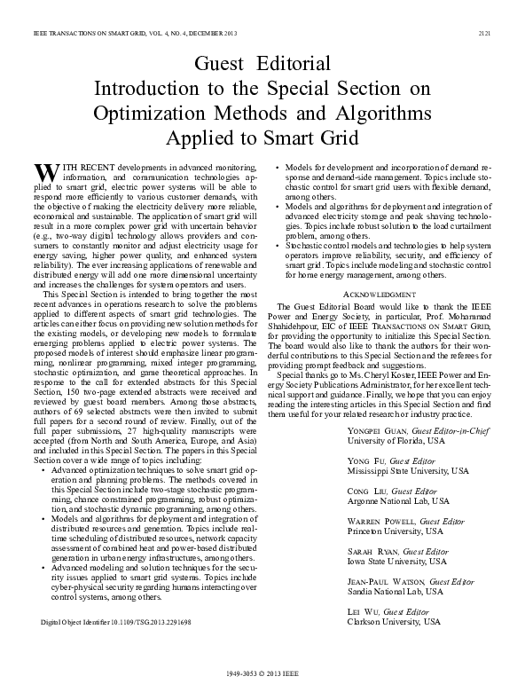 (PDF) Guest Editorial: Introduction to the special section on optimization methods and ...