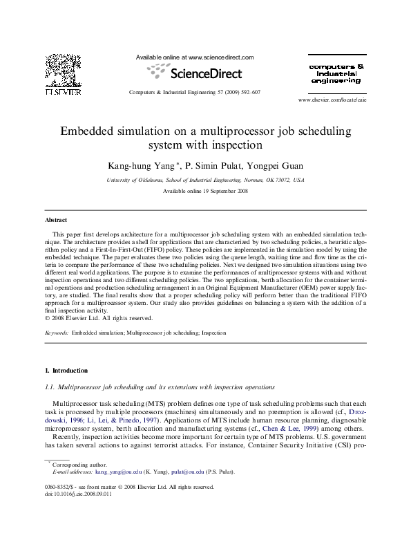 (PDF) Embedded simulation on a multiprocessor job scheduling system with inspection