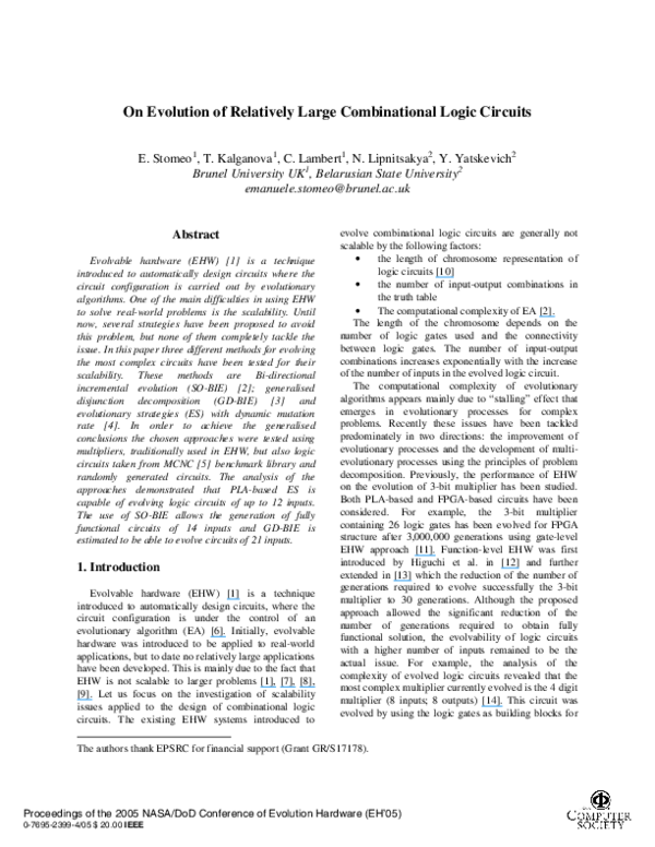 Pdf On Evolution Of Relatively Large Combinational Logic Circuits
