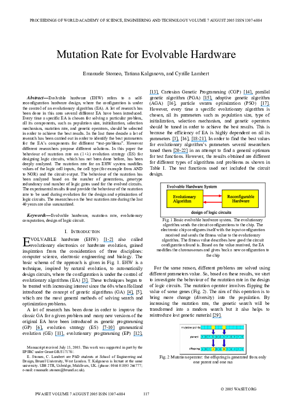 (PDF) Mutation Rate for Evolvable Hardware