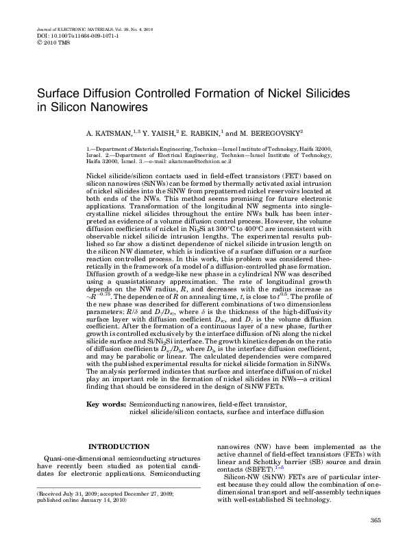 (PDF) Surface Diffusion Controlled Formation of Nickel Silicides in ...