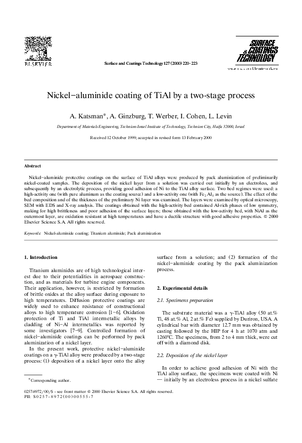 (PDF) Nickel–aluminide coating of TiAl by a two-stage process