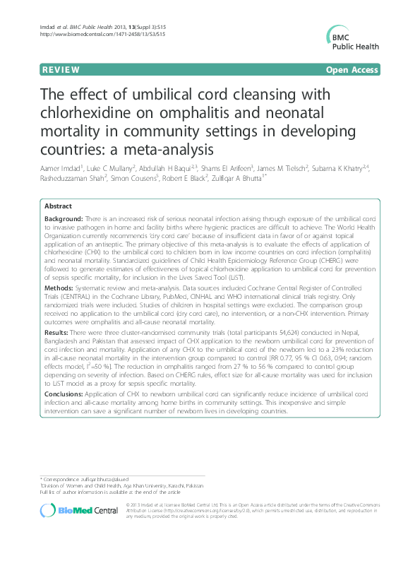 (PDF) The effect of umbilical cord cleansing with chlorhexidine on ...