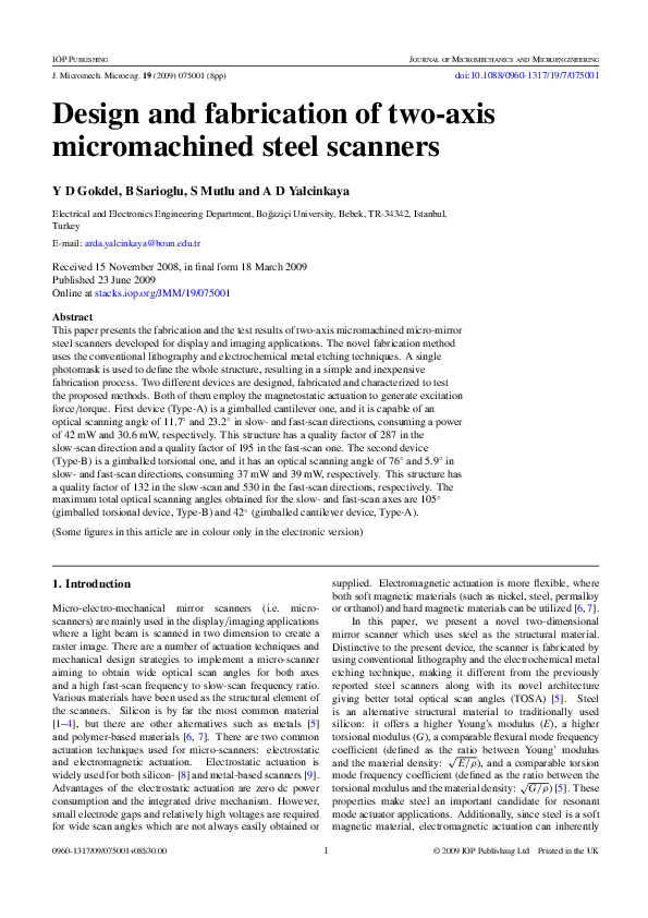 (PDF) Design and fabrication of two-axis micromachined steel scanners
