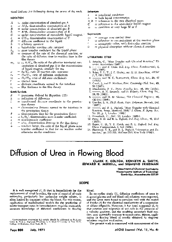 (PDF) Diffusion of urea in flowing blood