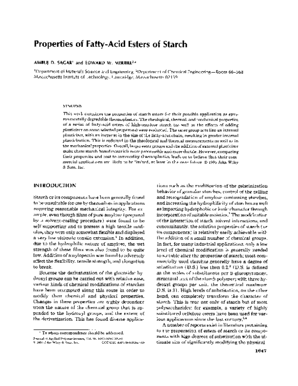 (PDF) Properties of fatty-acid esters of starch