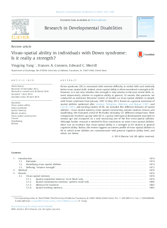 (PDF) Visuo-spatial ability in individuals with Down syndrome: Is it ...