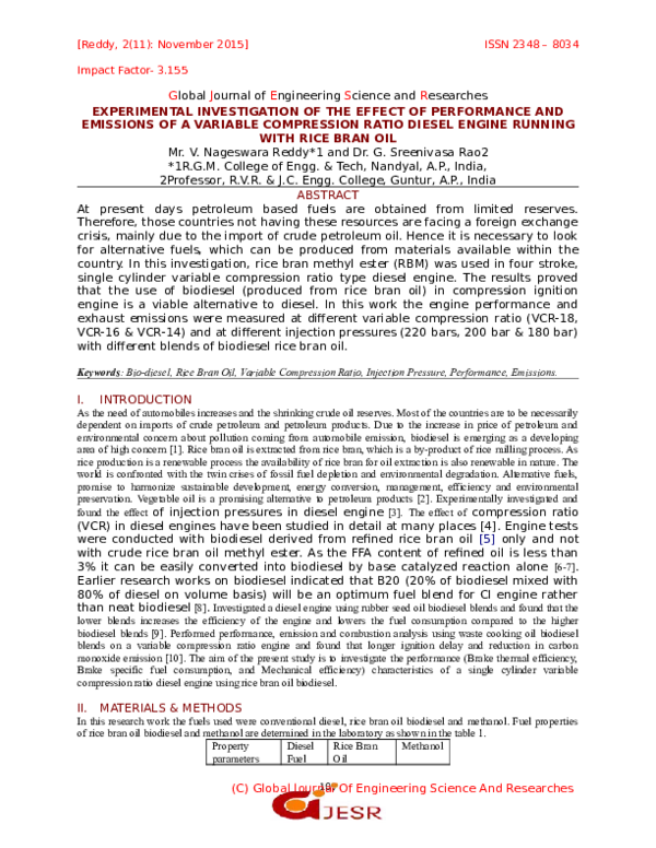 Experimental Investigation Of The Effect Of Performance And Emissions Of A Variable Compression