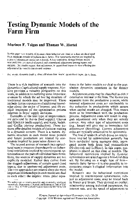 (PDF) Testing dynamic models of the farm firm