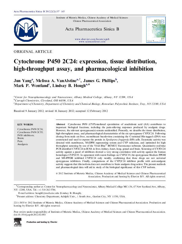 (PDF) Cytochrome P450 2C24: expression, tissue distribution, high-throughput assay, and ...