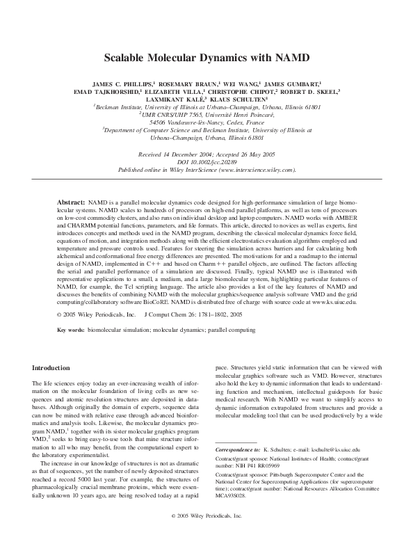 Pdf Scalable Molecular Dynamics With Namd