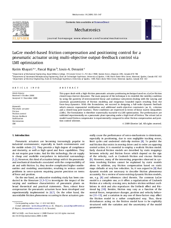 (PDF) LuGre model-based friction compensation and positioning control for a pneumatic actuator ...
