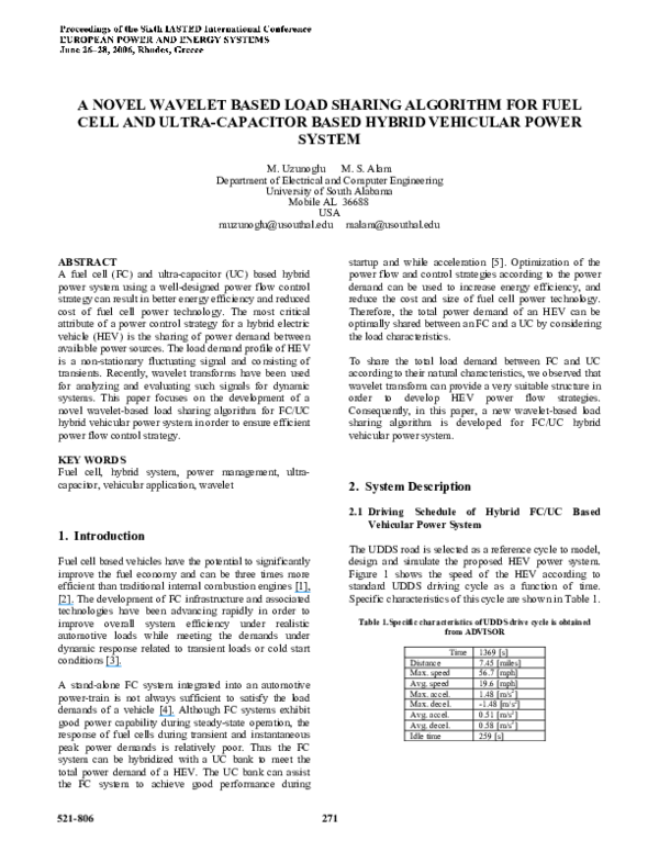 (PDF) A Novel Wavelet based Load Sharing Algorithm for Fuel Cell and Ultra-Capacitor based ...