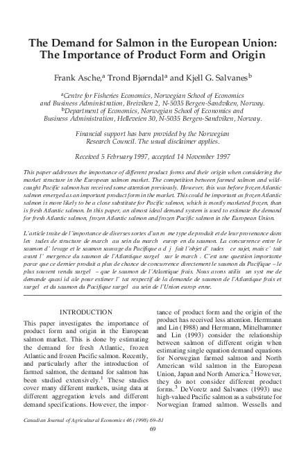 (PDF) The Demand for Salmon in the European Union: The Importance of ...