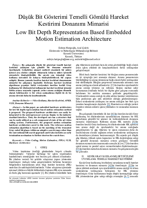 Pdf Low Bit Depth Representation Based Embedded Motion Estimation Architecture E Hatipoglu