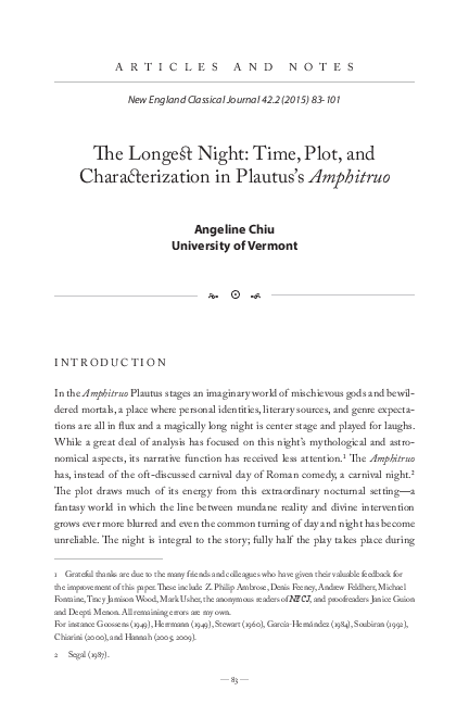 (PDF) The Longest Night: Time, Plot, and Characterization in Plautus's ...