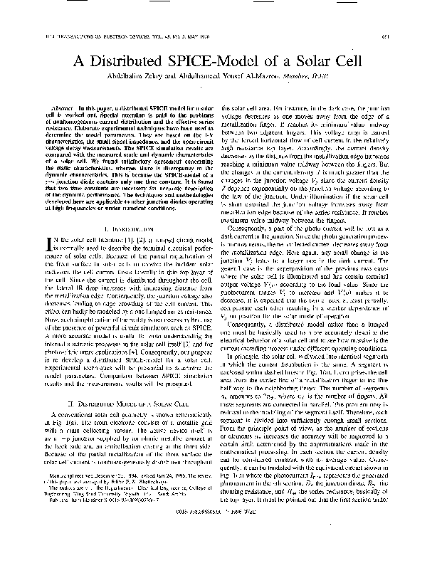 (PDF) A distributed SPICE-model of a solar cell