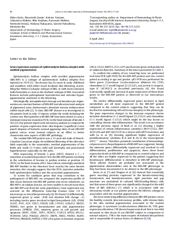 (PDF) Gene expression analysis of epidermolysis bullosa simplex with ...