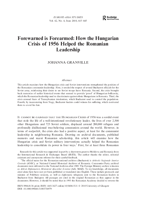 (PDF) Forewarned is Forearmed: How the Hungarian Crisis of 1956 Helped ...