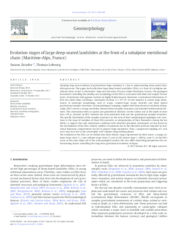 (PDF) Evolution stages of large deep-seated landslides at the front of ...