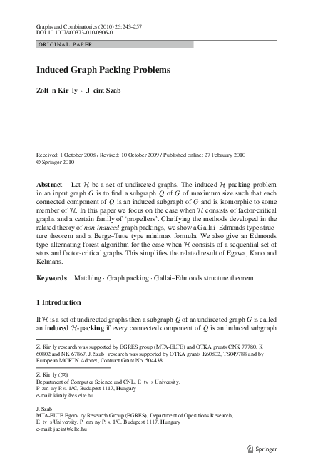 (PDF) Induced Graph Packing Problems