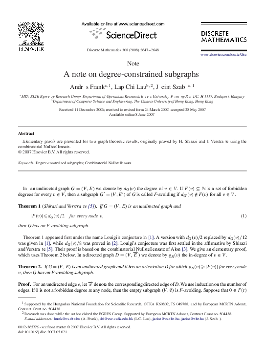 (PDF) A note on degree-constrained subgraphs | Jácint Szabó - Academia.edu