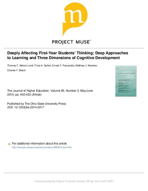 (PDF) Deeply Affecting First-Year Students’ Thinking: Deep Approaches ...