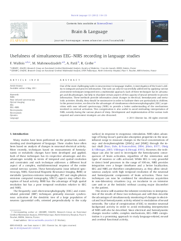 (PDF) Usefulness of simultaneous EEG–NIRS recording in language studies
