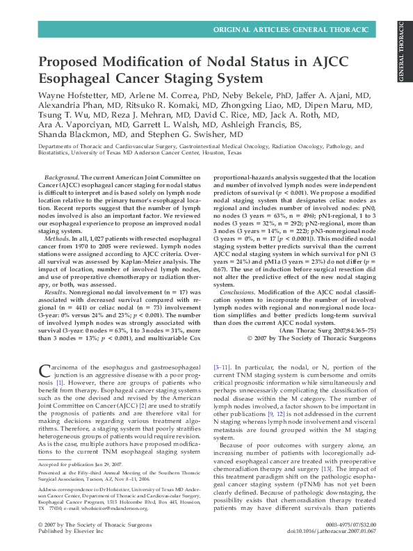 Pdf Proposed Modification Of Nodal Status In Ajcc Esophageal Cancer Staging System