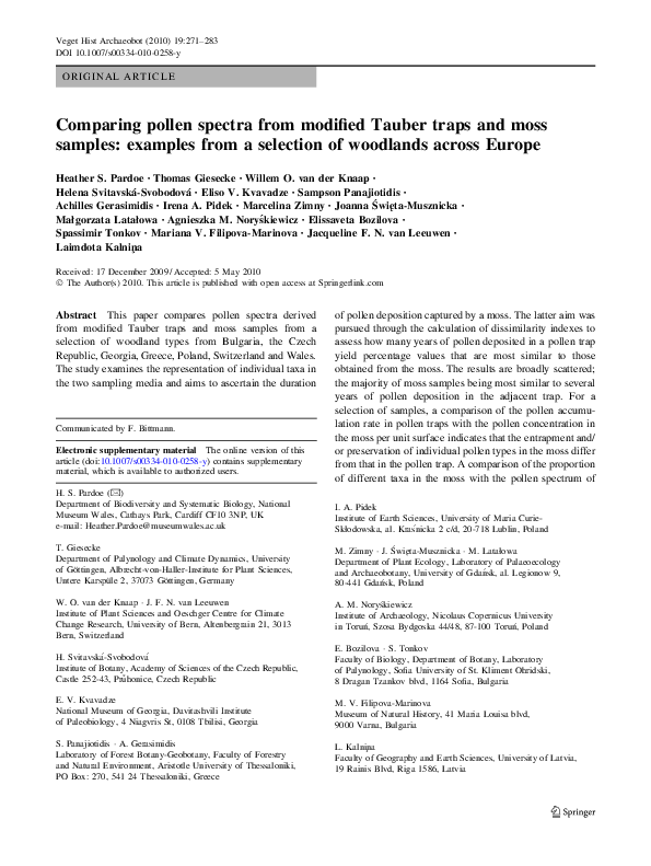 (PDF) Comparing pollen spectra from modified Tauber traps and moss ...