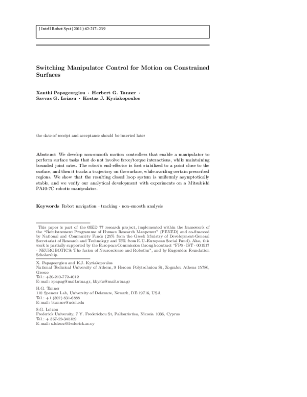 (PDF) Switching Manipulator Control for Motion on Constrained Surfaces | Xanthi Papageorgiou ...