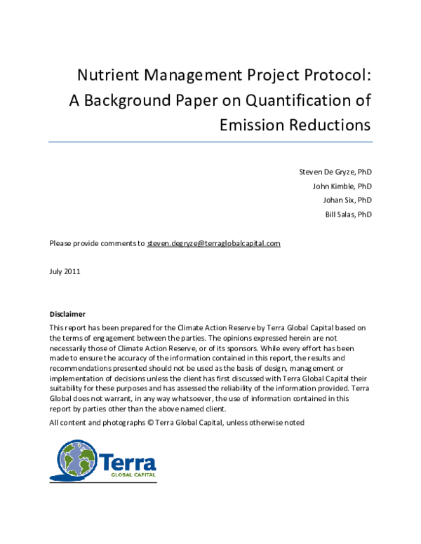 (PDF) Nutrient Management Project Protocol: A Background Paper on ...