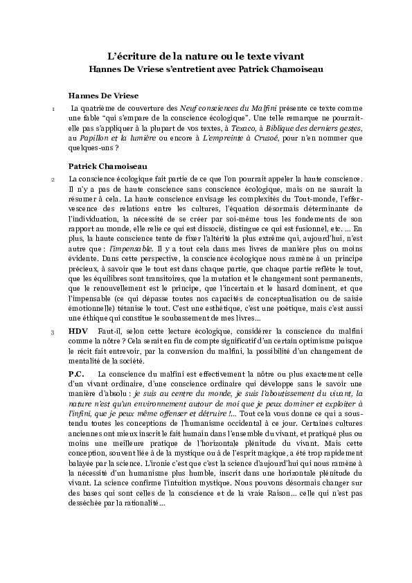 (PDF) L'écriture de la nature ou le texte vivant: Hannes De Vriese s ...